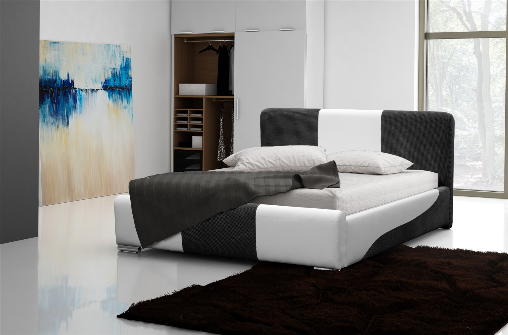 Polsterbett Bett Doppelbett PASCAL Weiss- Schwarz 180x200cm | Breite ...